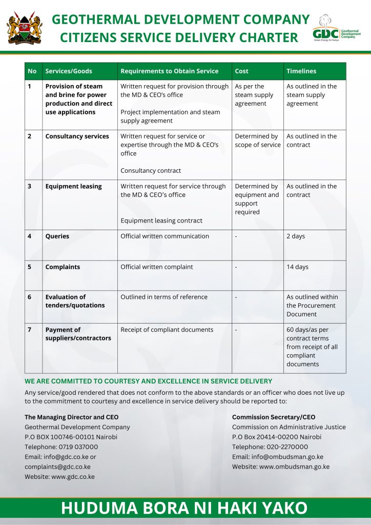 Service Delivery – Geothermal Development Company